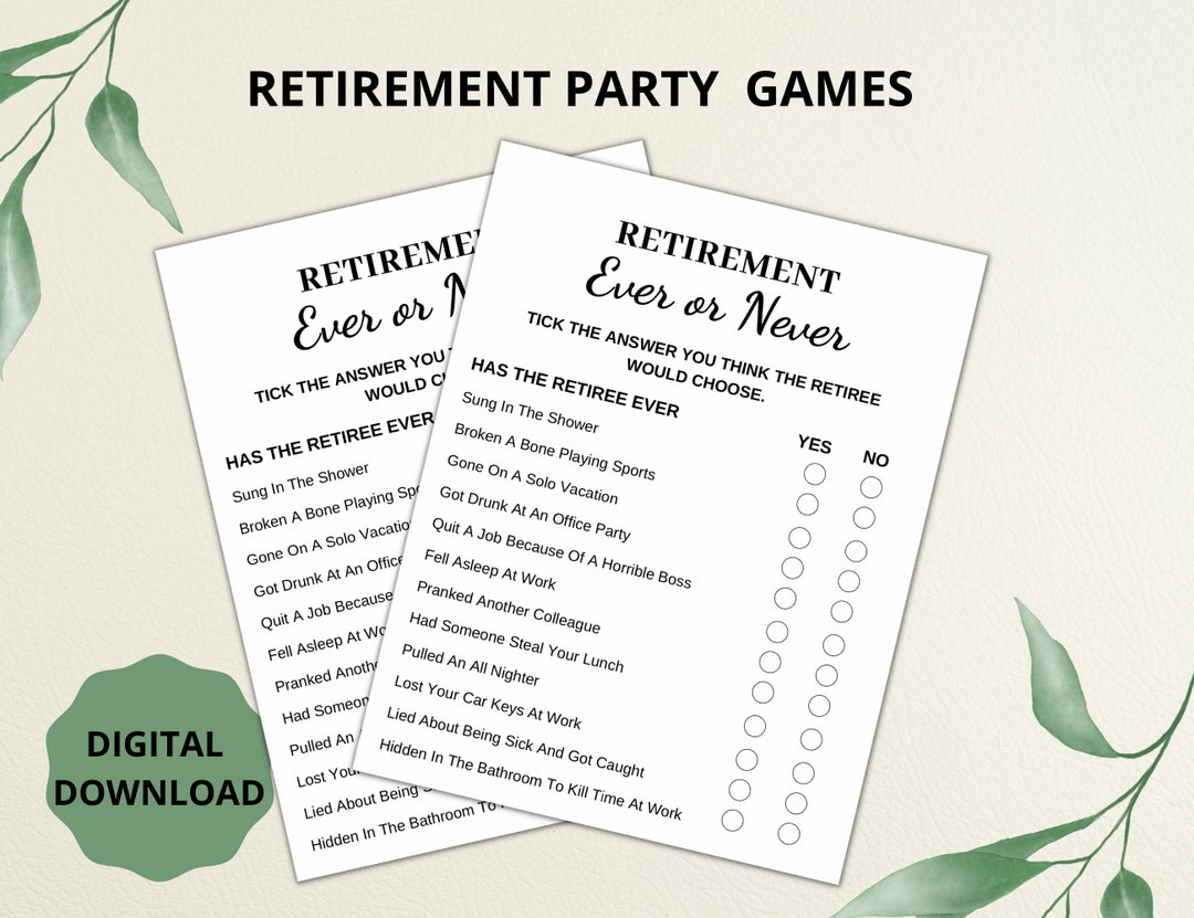Retirement Party Games Printable, Never Have I Ever Game, Coworker ...
