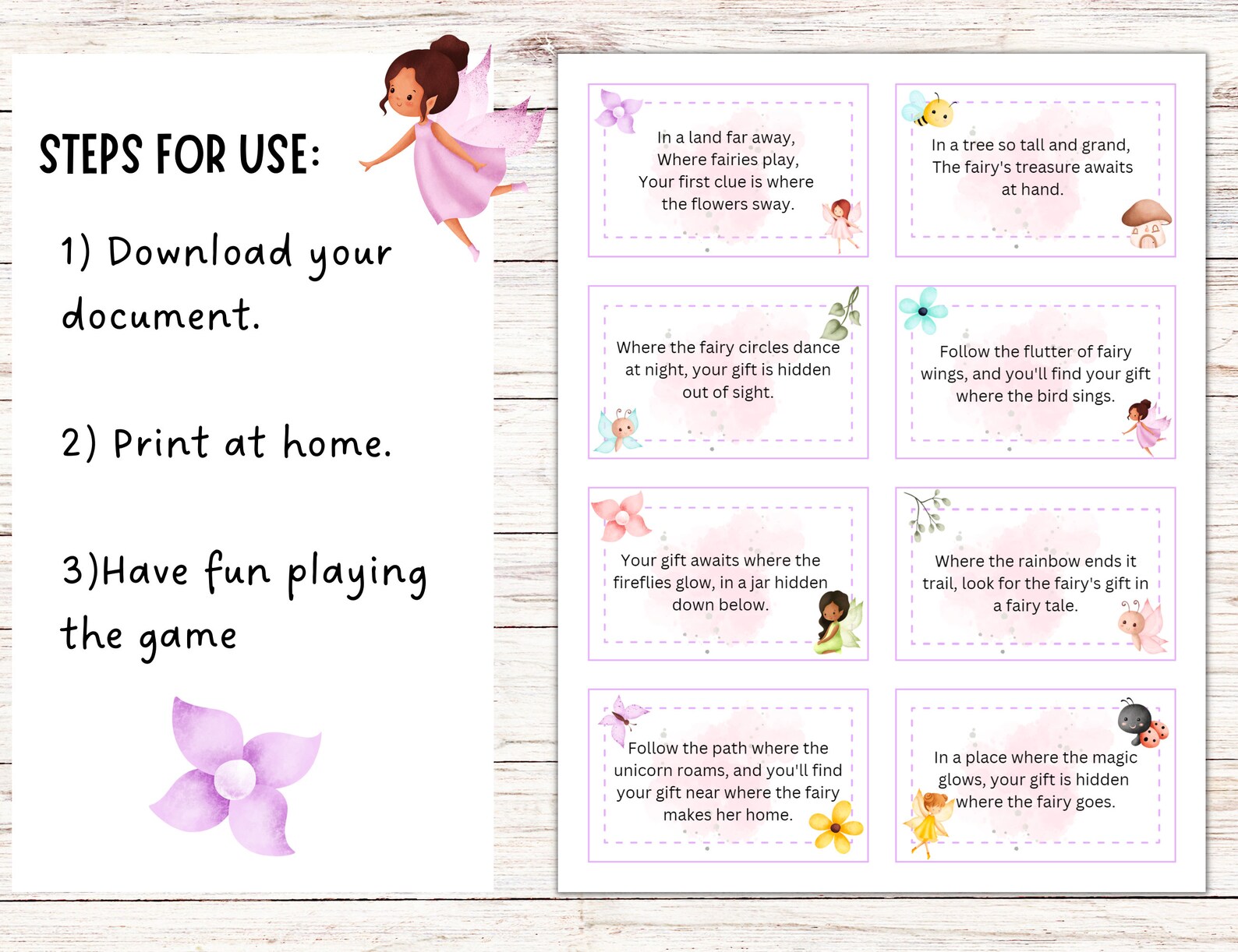 Fairy Birthday Party Scavenger Hunt, Woodland Enchanted Forest Fairy ...
