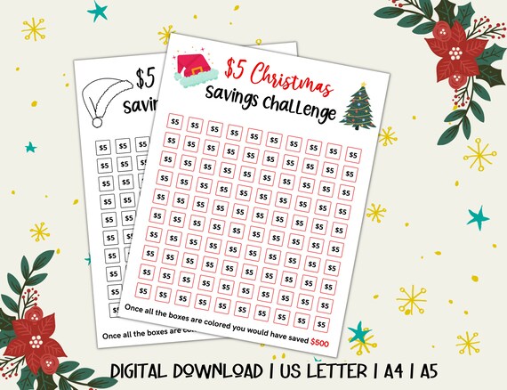 Christmas Money Saving Challenge Printable Savings Tracker 5 - Etsy