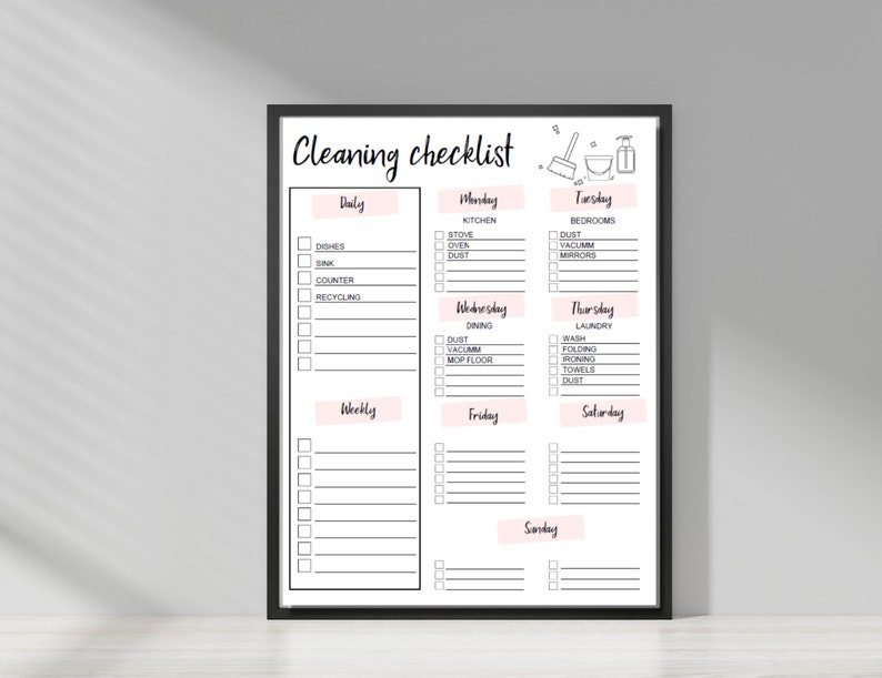 Editable Cleaning Checklist Zone Cleaning Checklist Weekly - Etsy