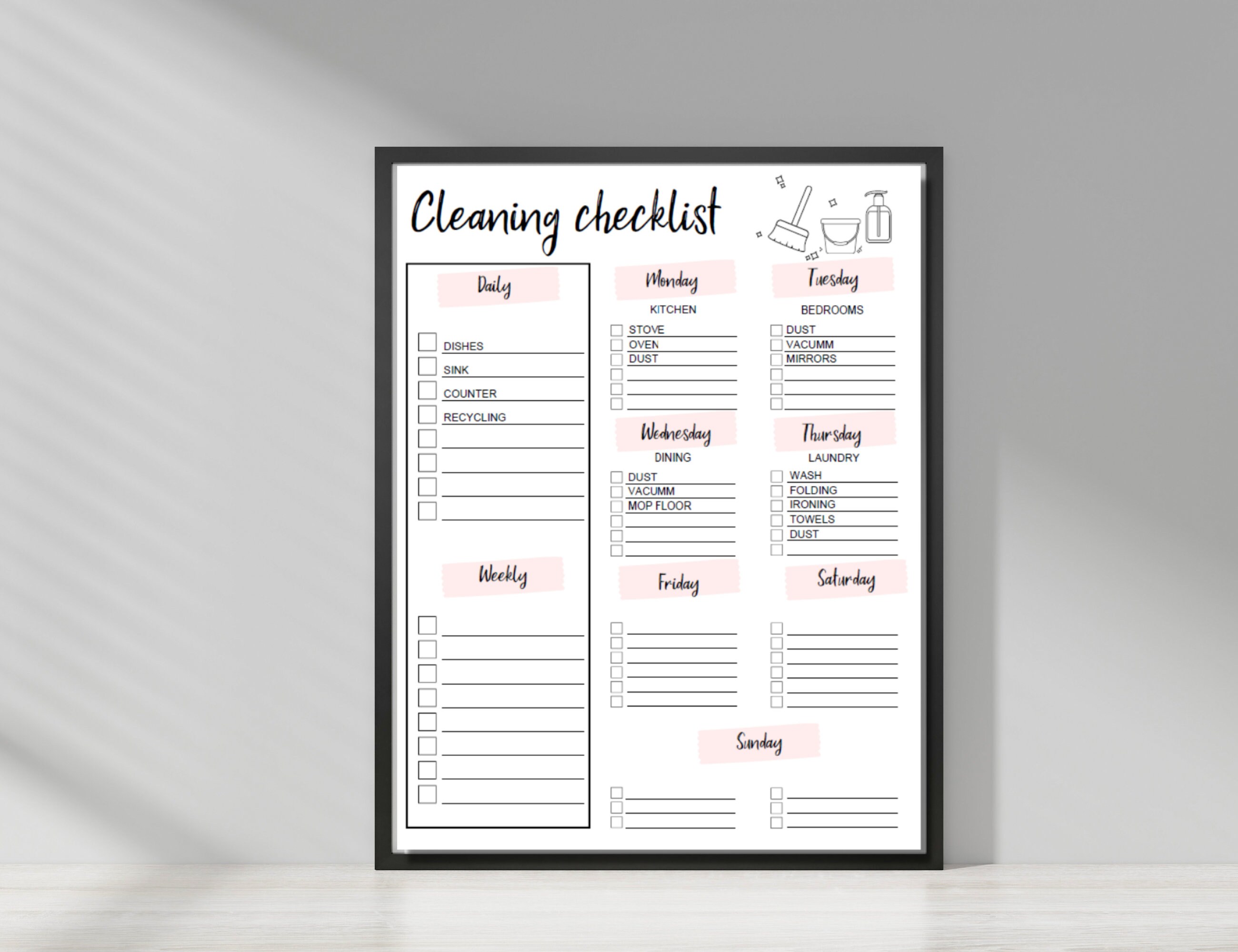 Editable Cleaning Checklist, Zone Cleaning Checklist, Weekly Cleaning ...
