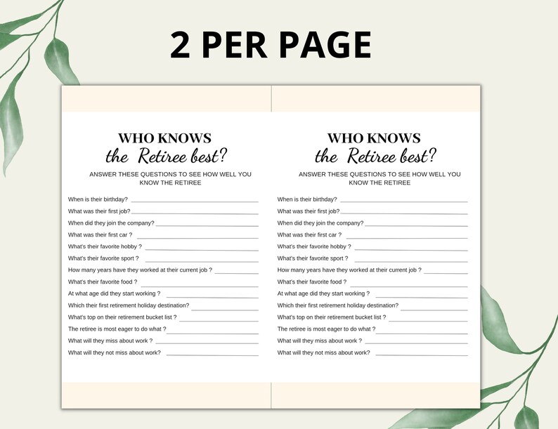 Retirement Party Games Printable, Who Knows the Retiree the Best Game ...