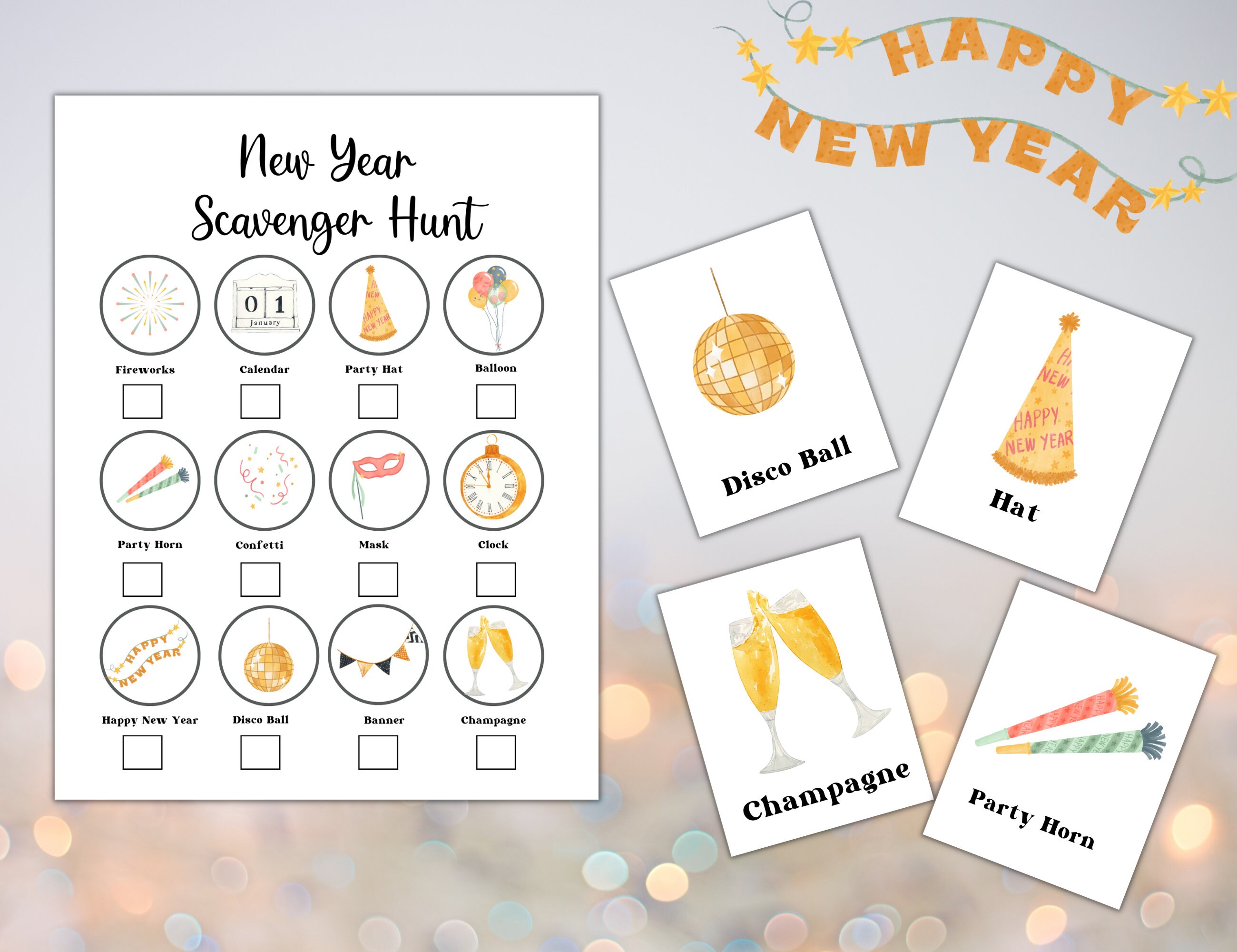 New Year Scavenger Hunt 2022 2023, New Year Party Game for Kids, New ...