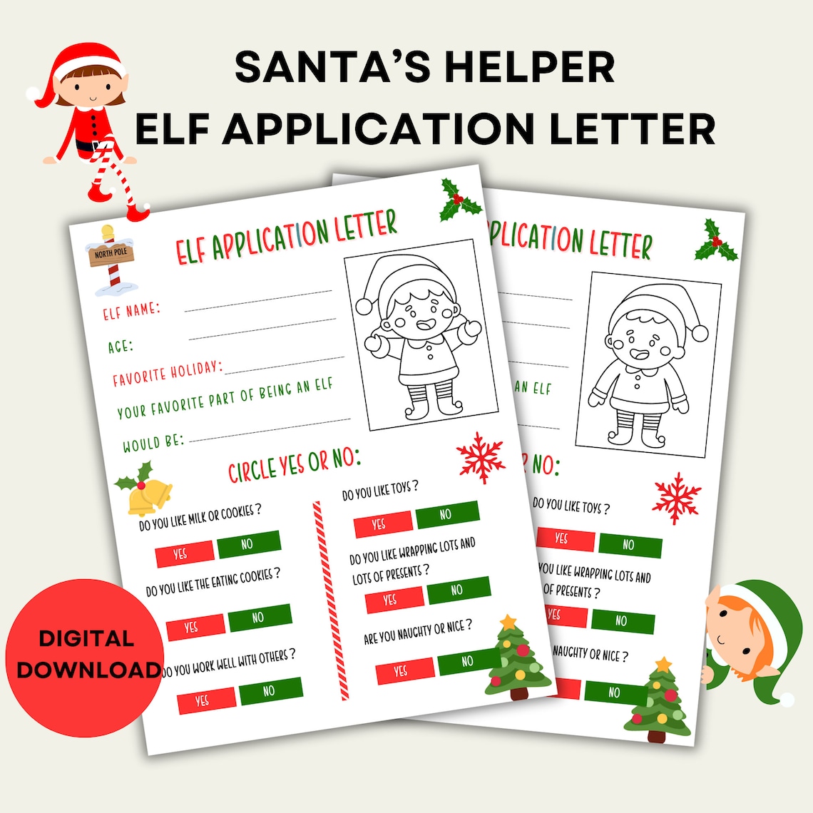 Santa Helper Elf Application Letter, Christmas Kids Activities ...