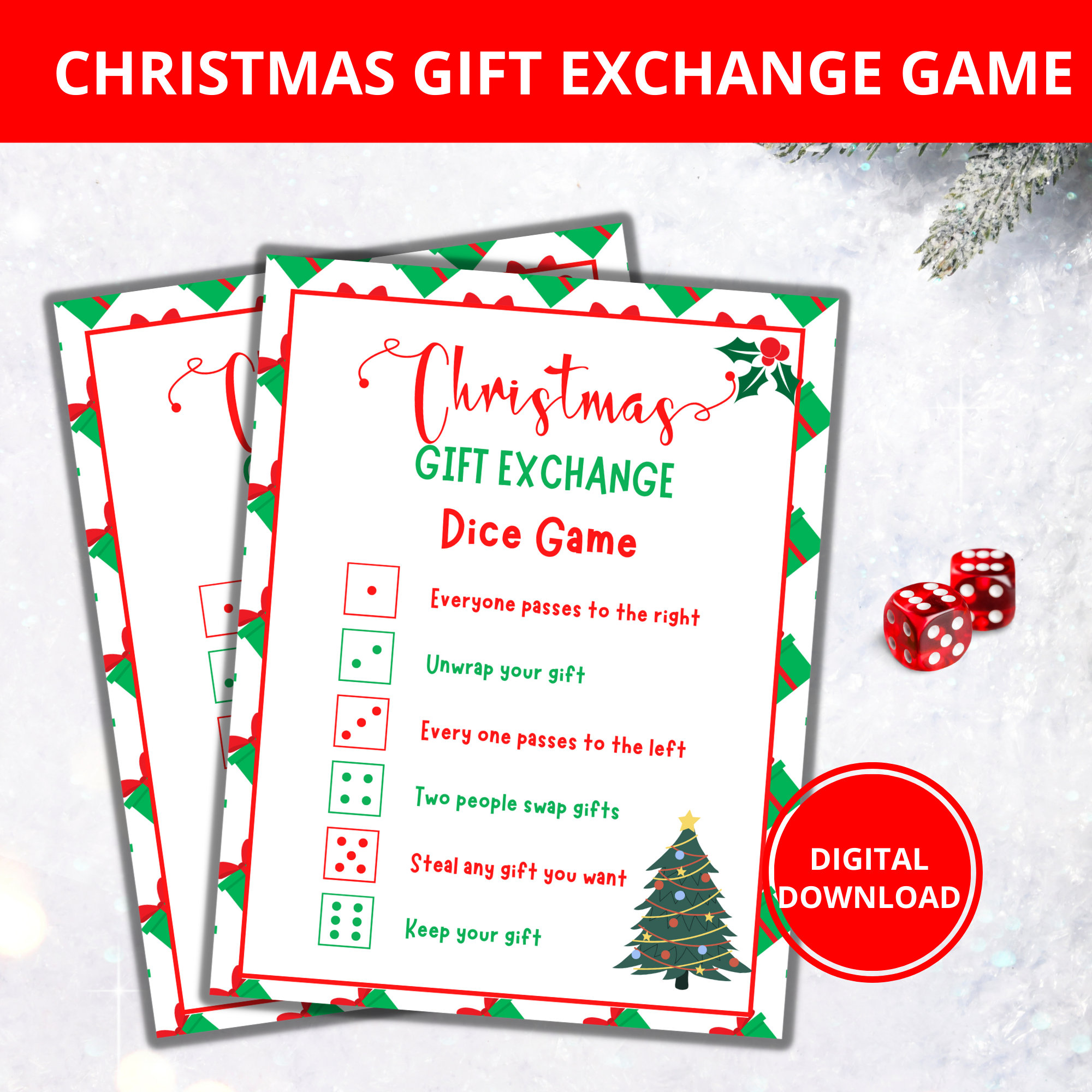 Christmas Gift Exchange Dice Game, Pass the Present Game, Pass the Parcel, Holiday Gift Exchange ...