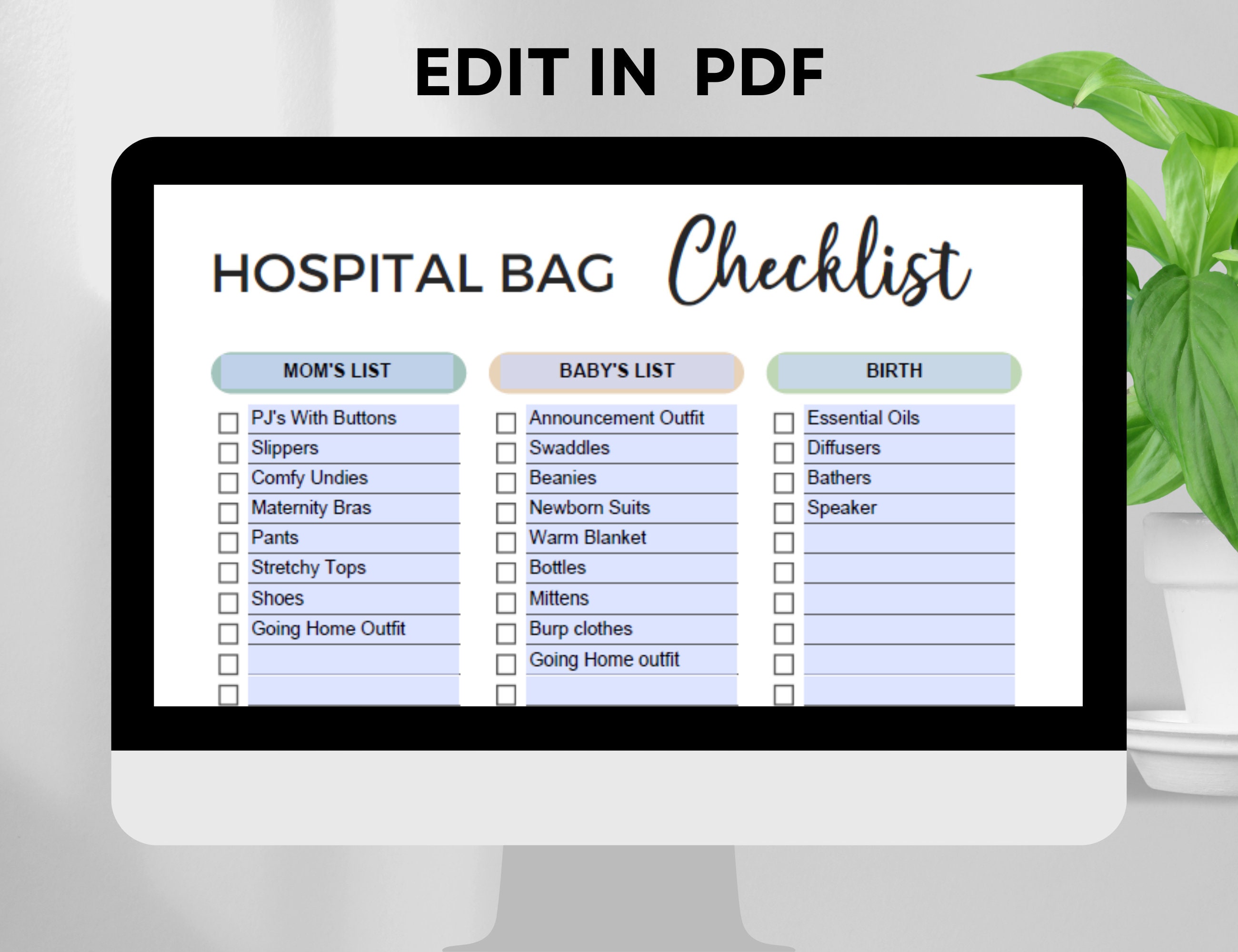 Editable Baby & Hospital Bag Essentials Checklists, Newborn Essentials ...