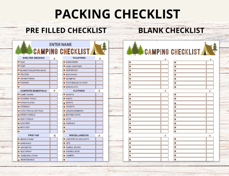 Editable Camping Packing List, Camping Trip Packing Checklist PDF ...