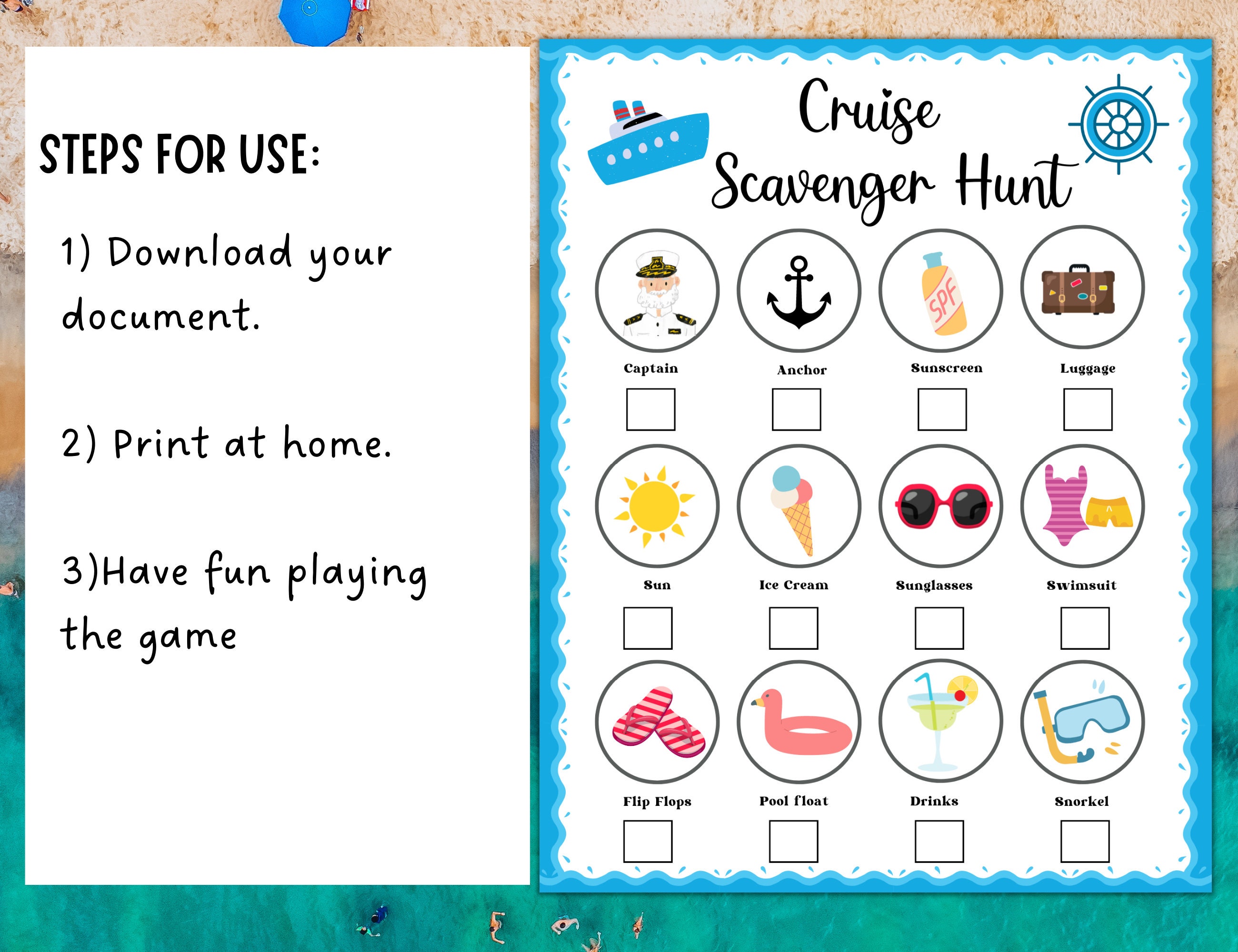 Cruise Scavenger Hunt Printable for Kids, Cruise Essentials, Cruise ...