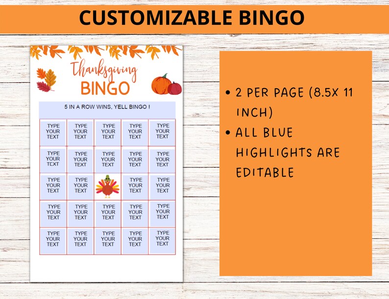 Editable Thanksgiving Bingo Cards , Edit Me Bingo Game, Make Your Own ...