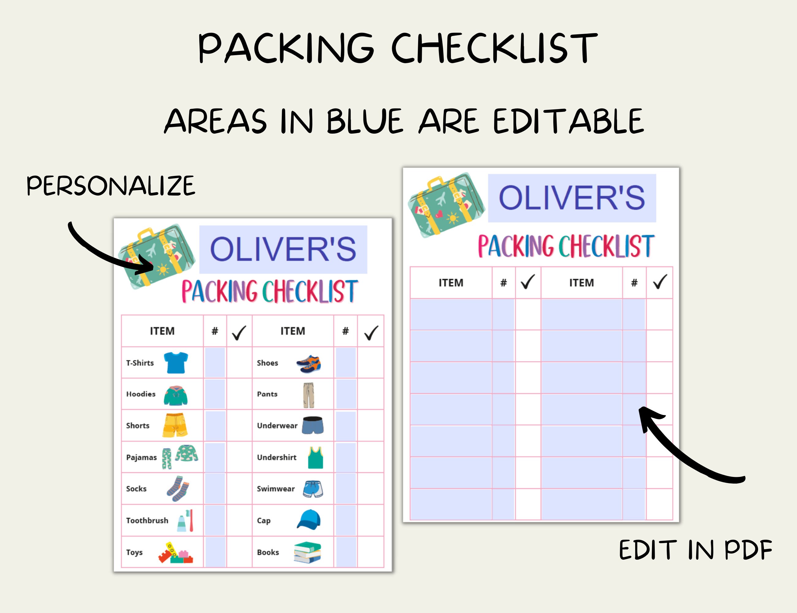 Kids Packing List, Kids Checklist , Vacation Travel Packing List ...