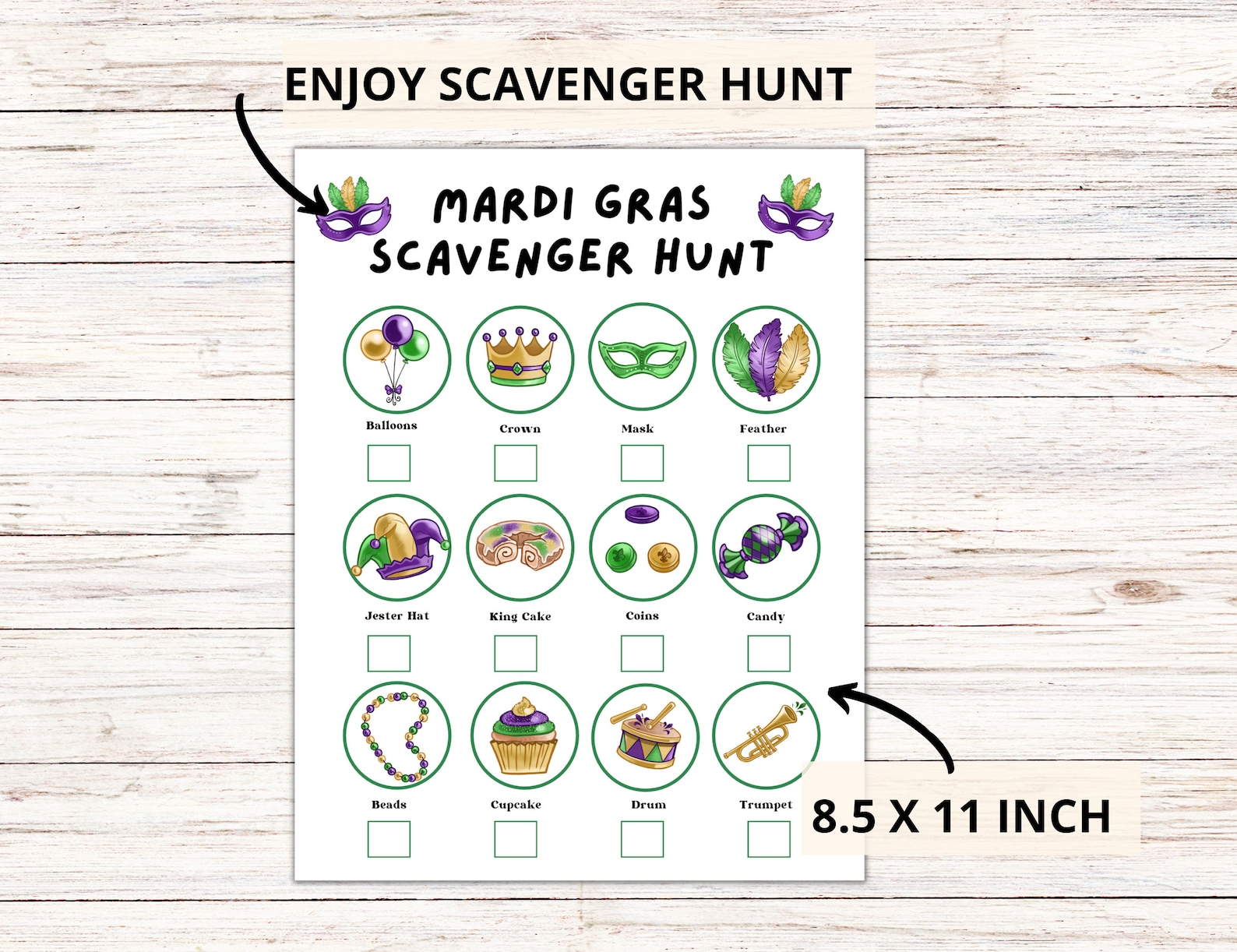 Mardi Gras Scavenger Hunt for Kids, Carnival Tuesday Treasure Hunt ...