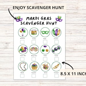 Mardi Gras Scavenger Hunt for Kids, Carnival Tuesday Treasure Hunt ...