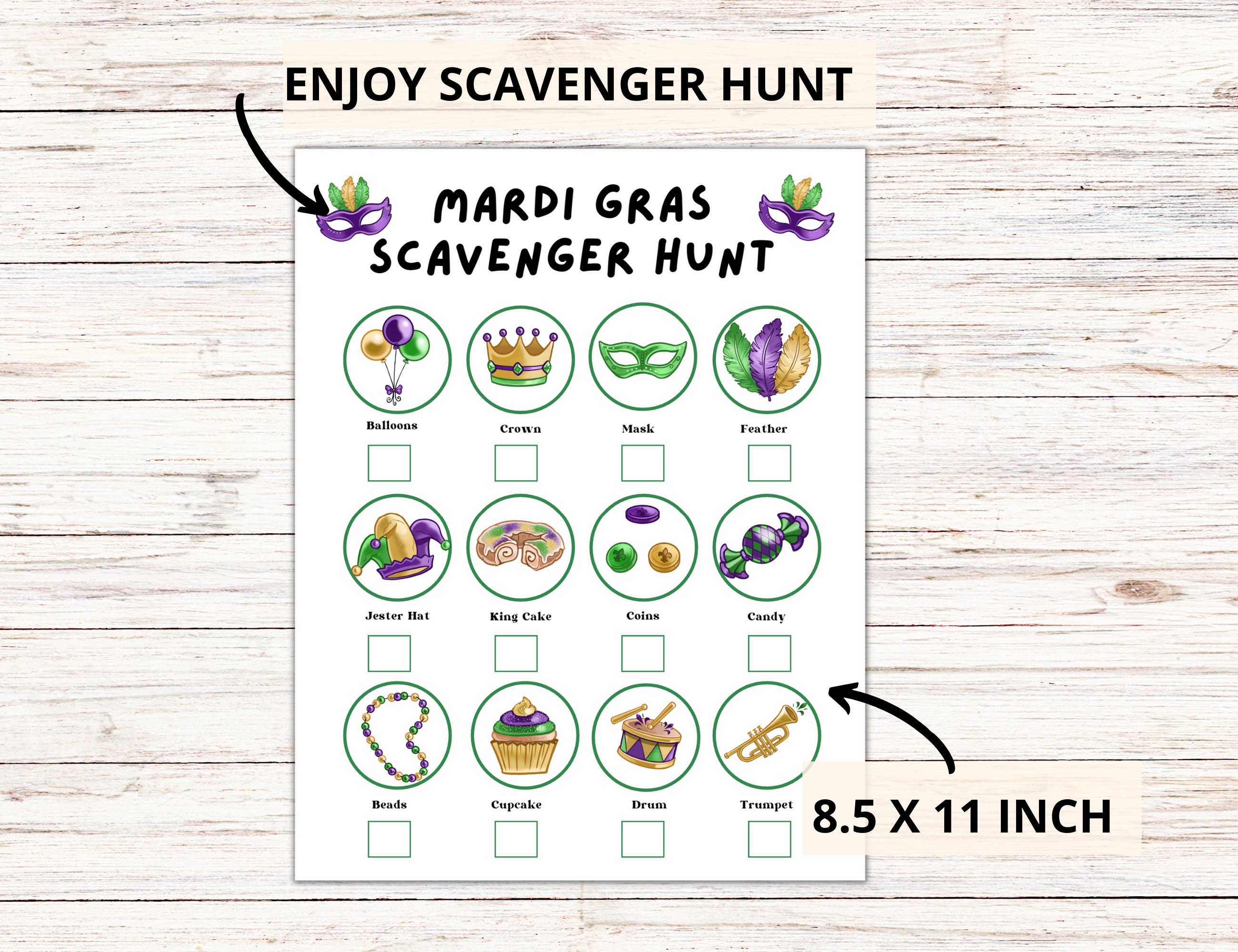 Mardi Gras Scavenger Hunt for Kids, Carnival Tuesday Treasure Hunt ...