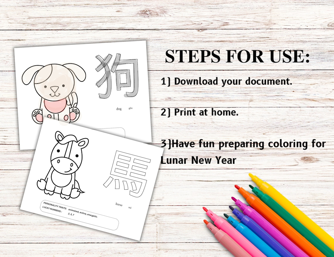 Chinese New Year Zodiac Coloring Pages, Lunar New Year 2025 for Kids ...