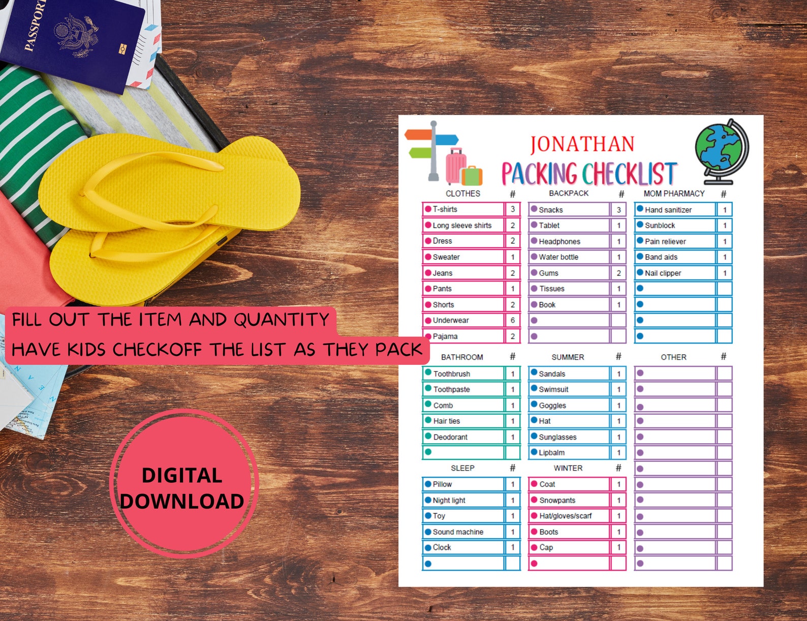 Kids Packing List, Kids Checklist , Vacation Travel Packing List ...
