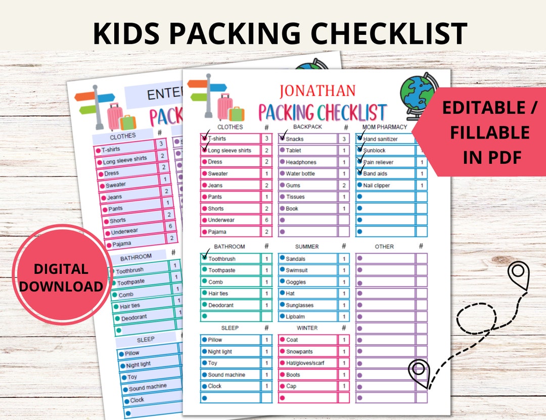 Kids Packing List Kids Checklist Vacation Travel Packing - Etsy