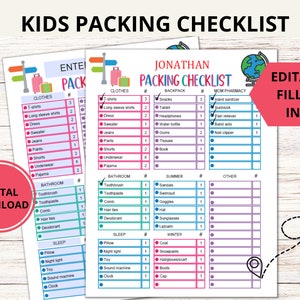 Kids Packing List Kids Checklist Vacation Travel Packing - Etsy