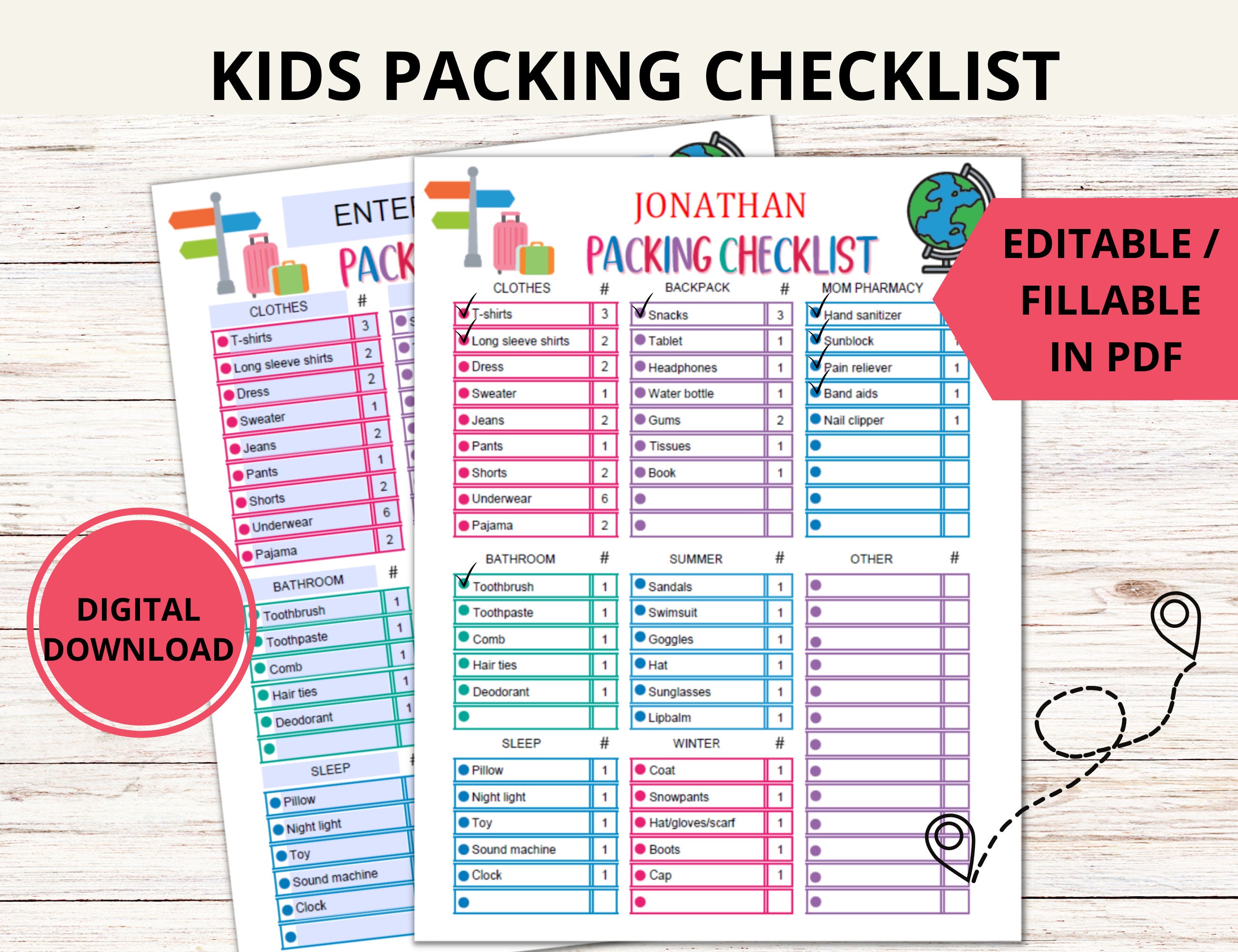 Kids Packing List Kids Checklist Vacation Travel Packing - Etsy