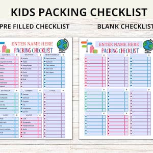 Kids Packing List, Kids Checklist , Vacation Travel Packing List ...