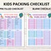 Kids Packing List, Kids Checklist , Vacation Travel Packing List ...