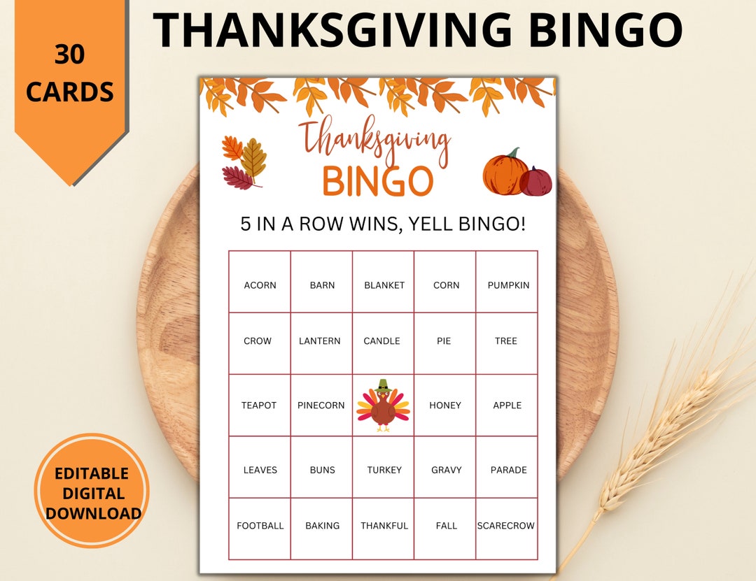 Editable Thanksgiving Bingo Cards , Edit Me Bingo Game, Make Your Own ...