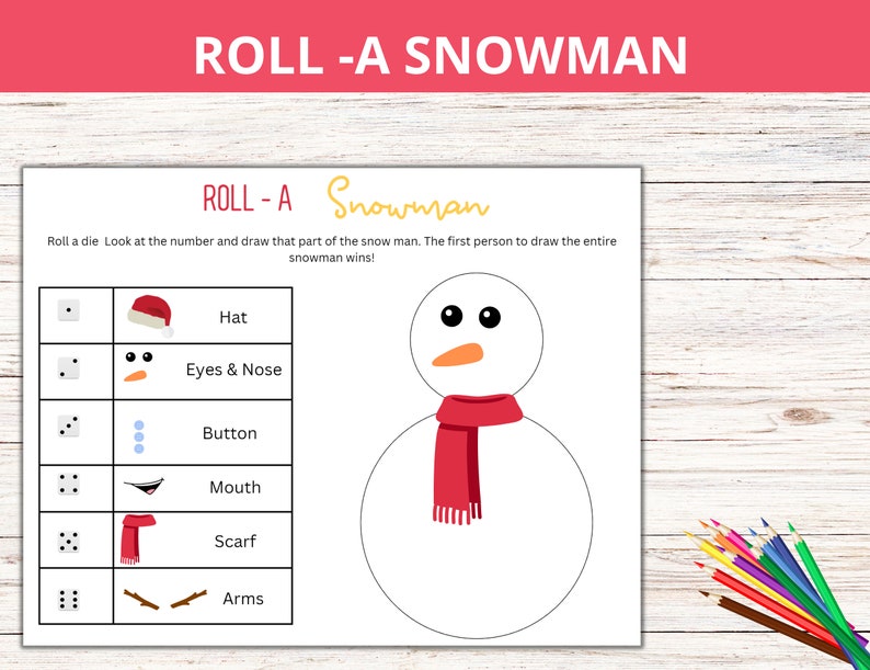 Roll A Snowman Game Printable, Roll A Snowman Dice Game, Christmas ...