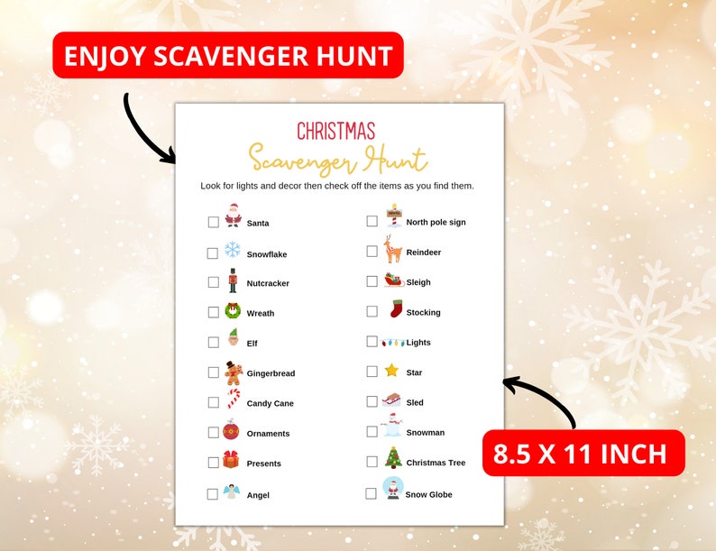 Christmas Scavenger Hunt Printable, Christmas Games for Family ,holiday ...