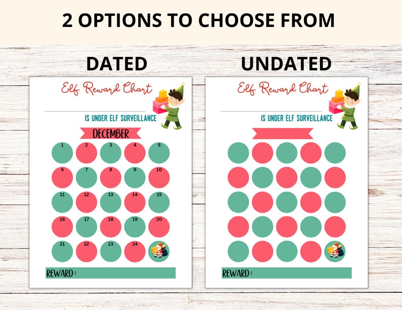 Printable Santa Elf Reward Chart, Behavior Chart for Kids ,reward ...