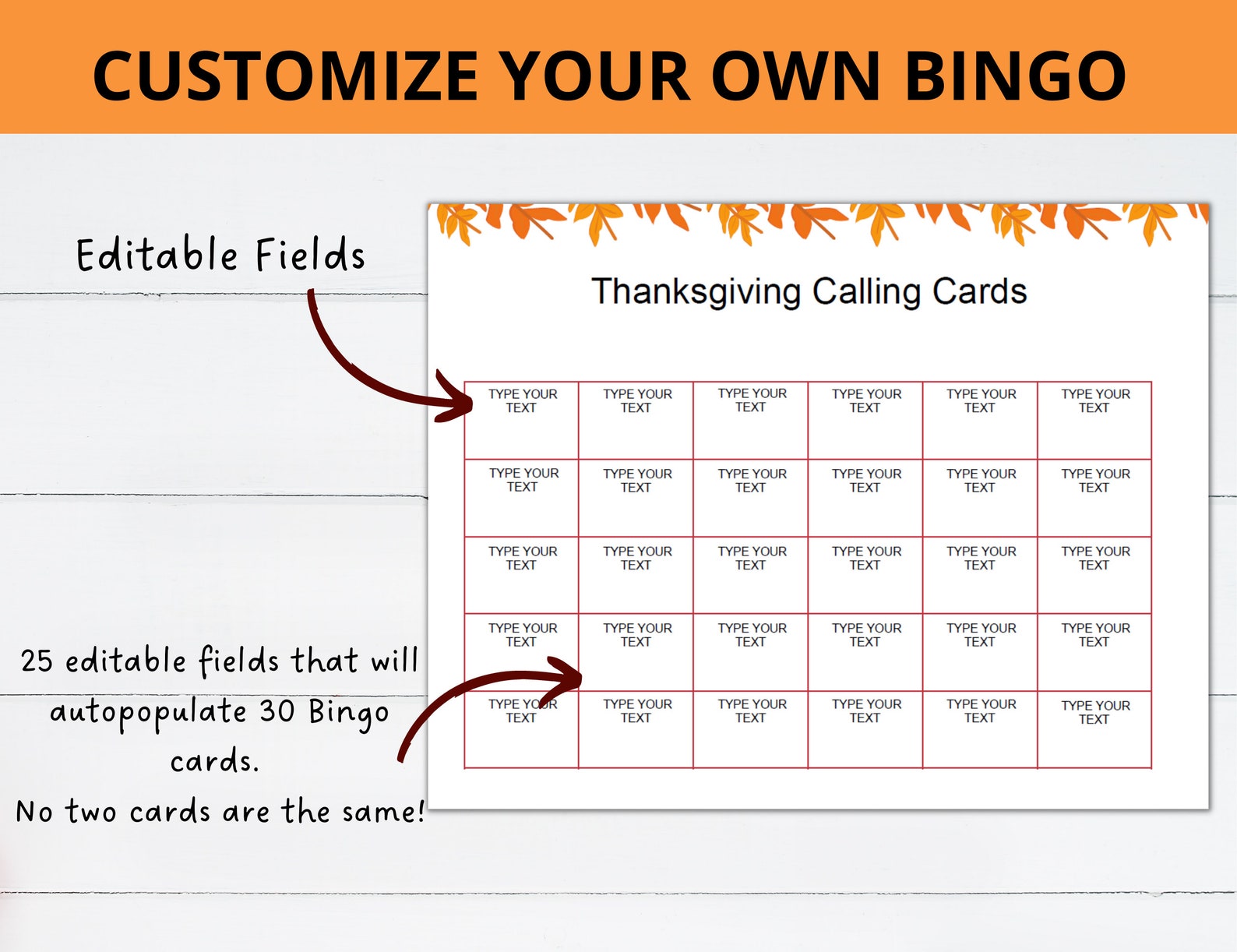 Editable Thanksgiving Bingo Cards , Edit Me Bingo Game, Make Your Own ...