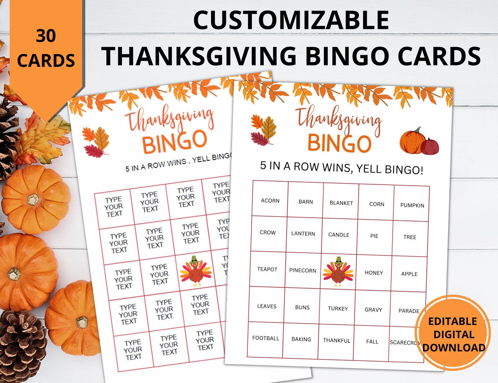 Editable Thanksgiving Bingo Cards , Edit Me Bingo Game, Make Your Own ...