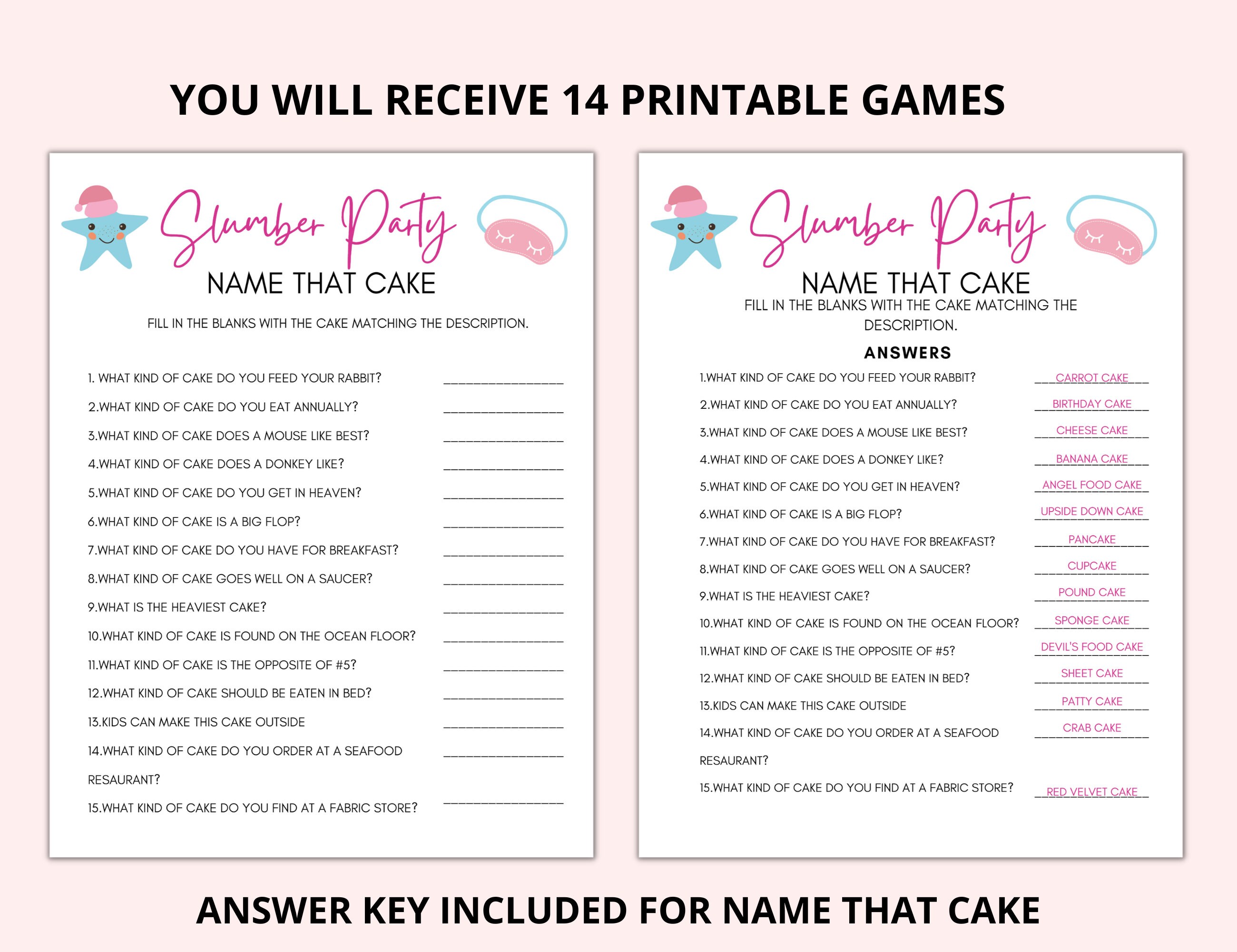Slumber Party Games Bundle Sleepover Party Games Birthday Party Games Girls Pajama Party