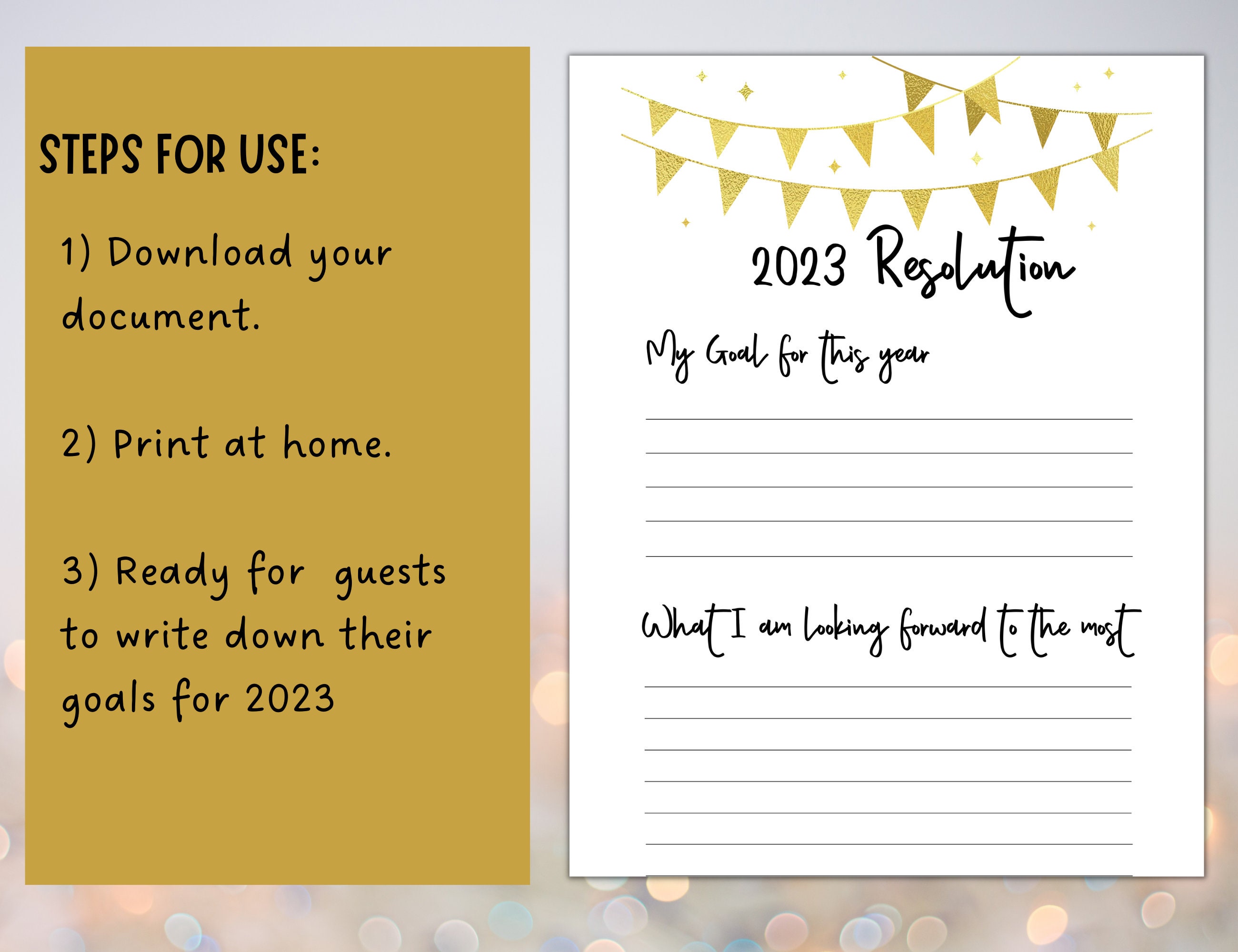 New Year Resolution Printable, 2023 Resolution, New Years Eve Party ...