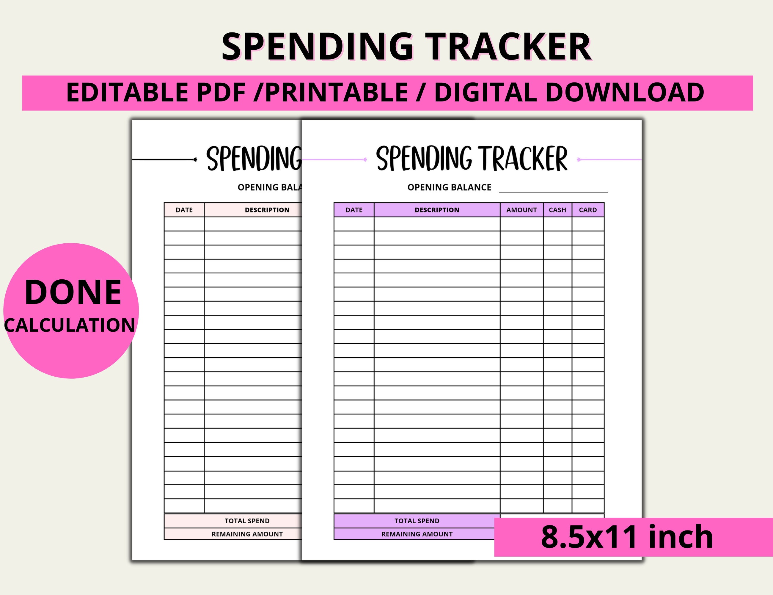 Spending Tracker Printable, Expense Tracker, Cash and Credit Log ...
