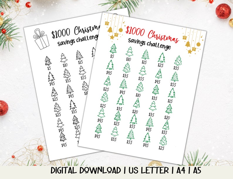 1000 Christmas Savings Challenge/ Money Challenge/ Track at Your Own ...