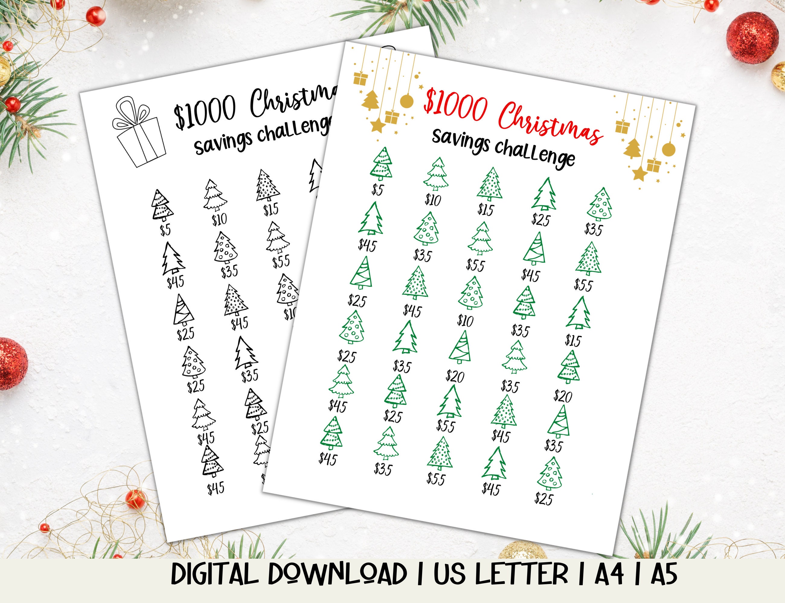 1000 Christmas Savings Challenge/ Money Challenge/ Track at Your Own ...