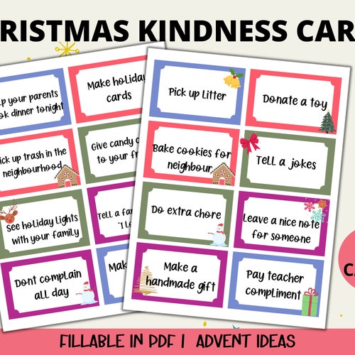 Christmas Kindness Cards Advent Ideas Christmas Countdown - Etsy