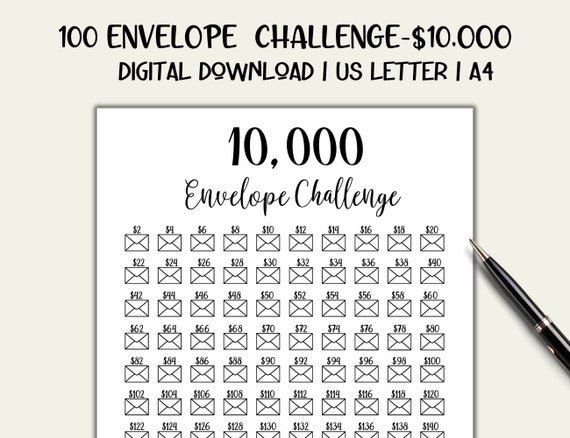 10k 100 Envelope Challenge Printable/10000 Savings Tracker - Etsy