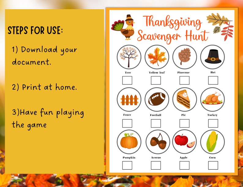 Thanksgiving Scavenger Hunt Printable Thanksgiving Scavenger - Etsy
