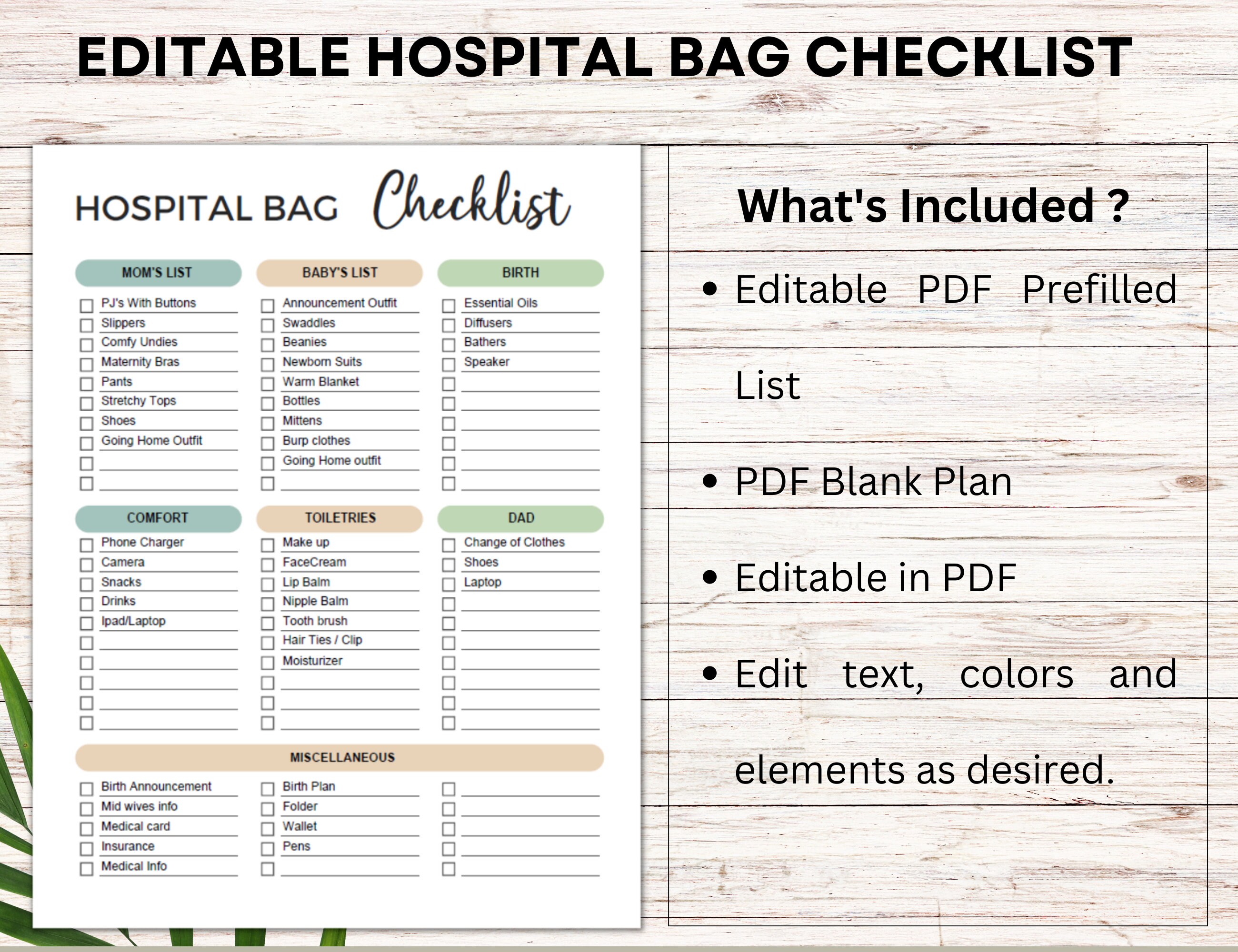 Editable Baby & Hospital Bag Essentials Checklists, Newborn Essentials ...