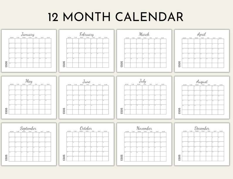 2023 Editable Printable Calendars/ Monthly Calendar/ Digital Calendar ...