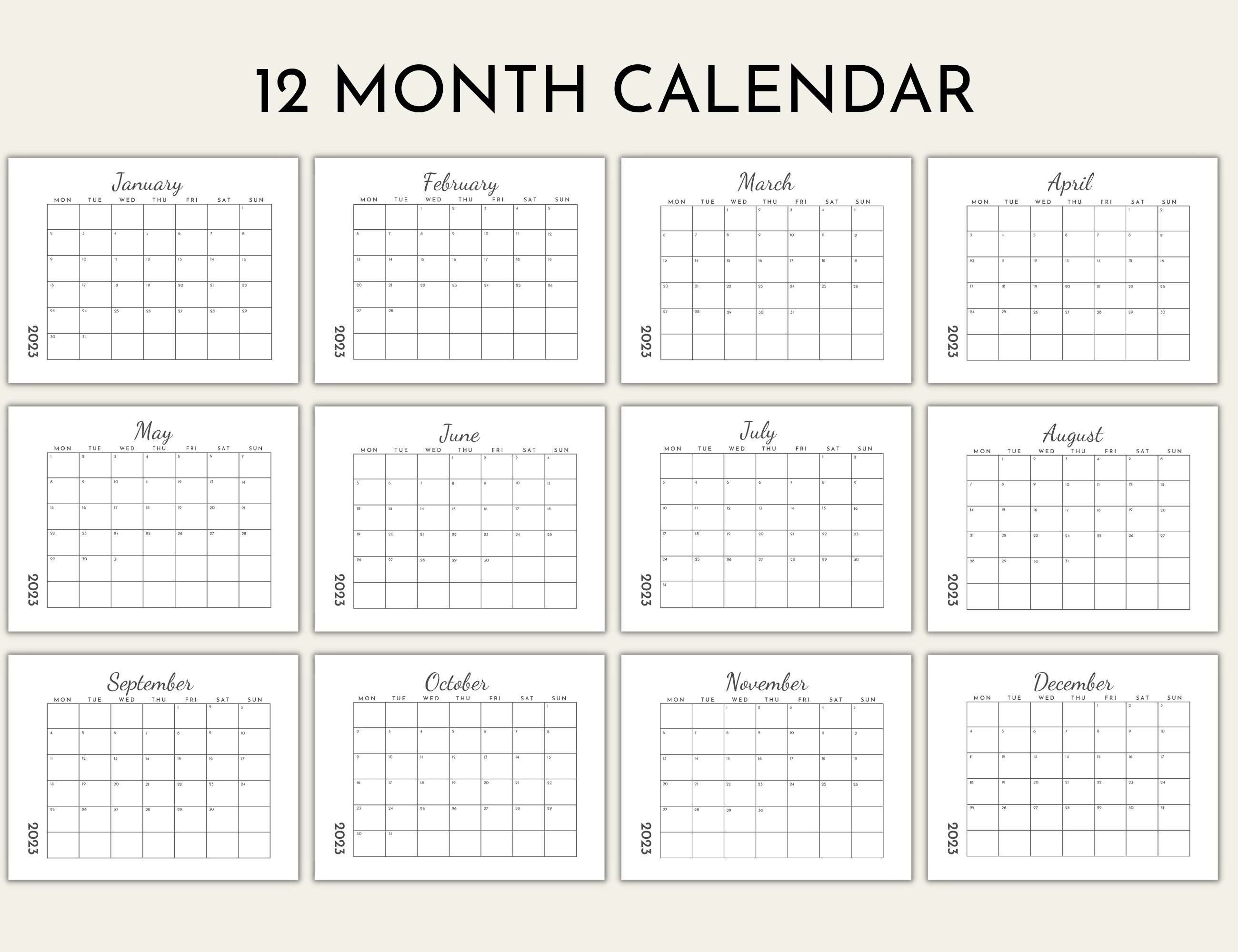 2023 Editable Printable Calendars/ Monthly Calendar/ Digital Calendar ...