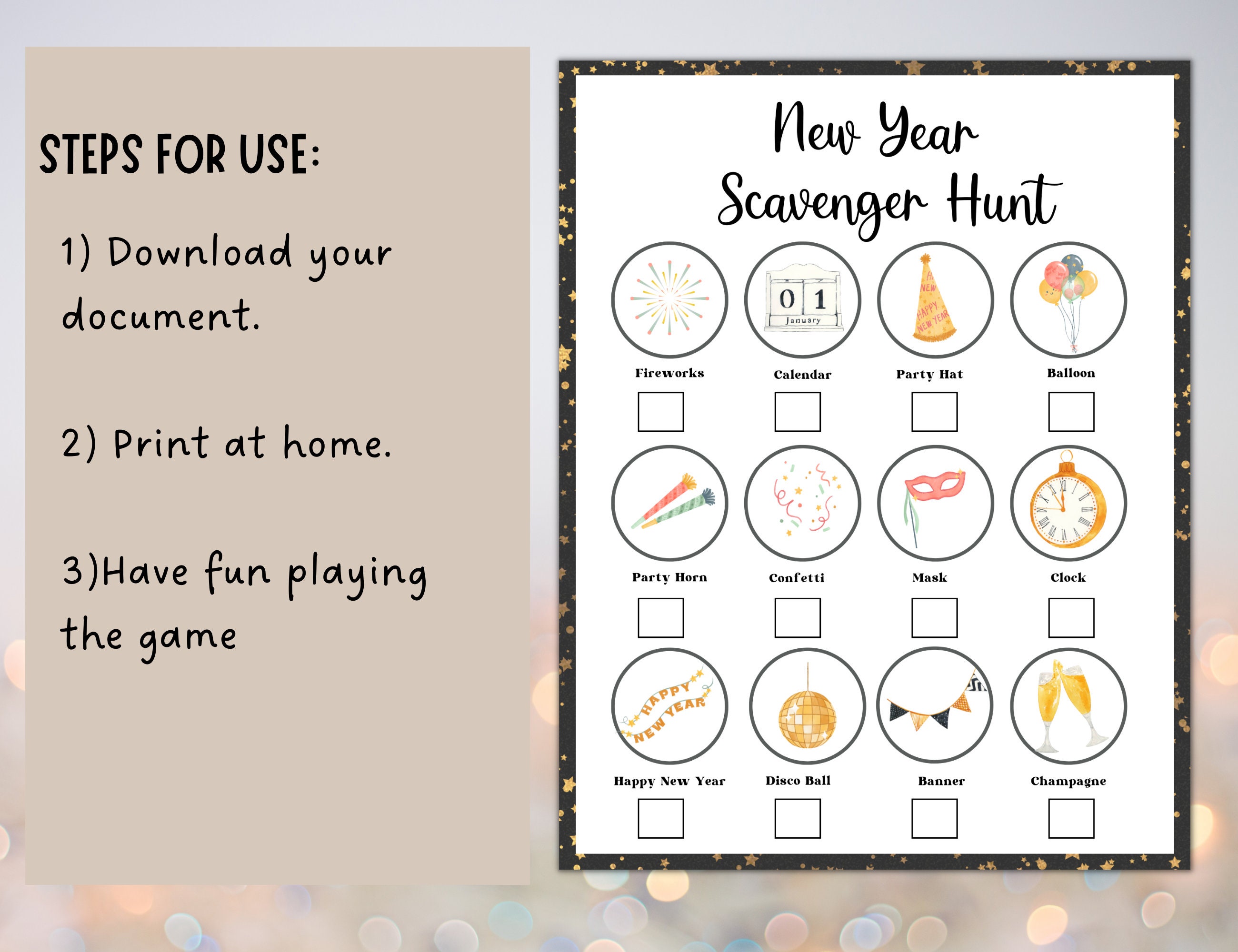 New Year Scavenger Hunt 2022 2023, New Year Party Game for Kids, New ...