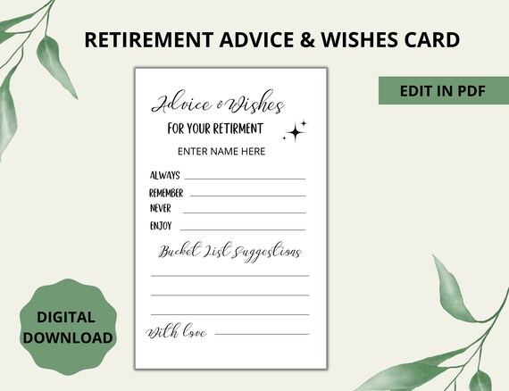 Retirement Advice and Wishes Card Retirement Party Game Idea - Etsy