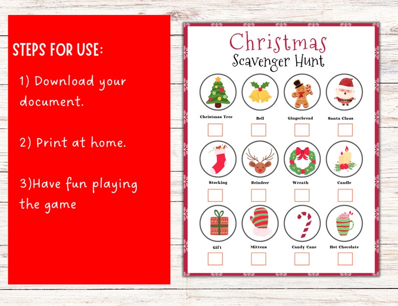 Christmas Scavenger Hunt Printable, Christmas Treasure Hunt for Kids ...