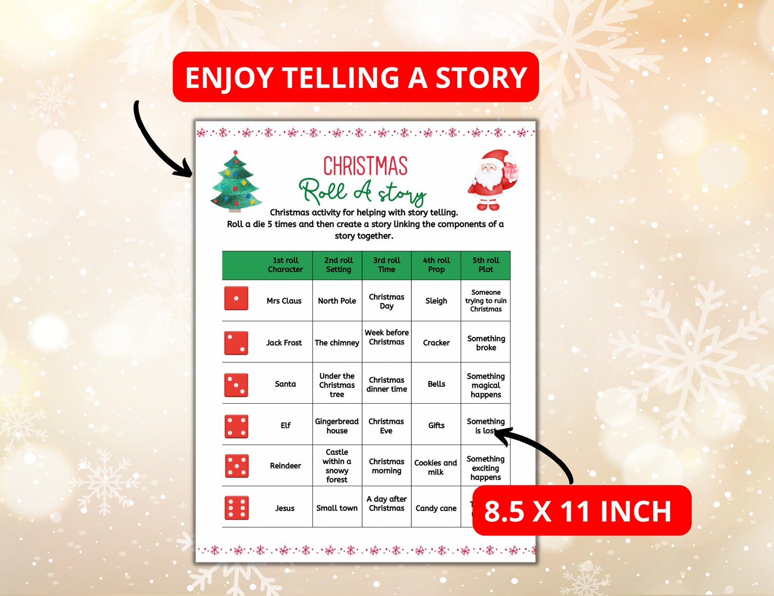 Roll A Christmas Story Game Printable, Roll A Christmas Story Dice Game ...