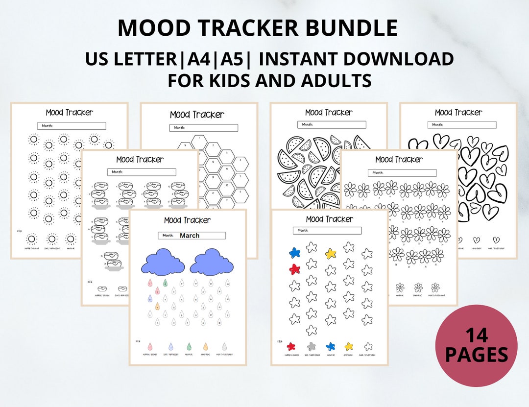 Mood Tracker Printable Bundle, Monthly Mood Tracker, Routine Tracking ...