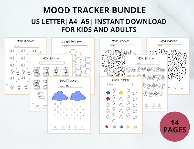 Mood Tracker Printable Bundle, Monthly Mood Tracker, Routine Tracking ...
