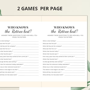 Retirement Party Games Printable, Who Knows the Retiree the Best Game ...