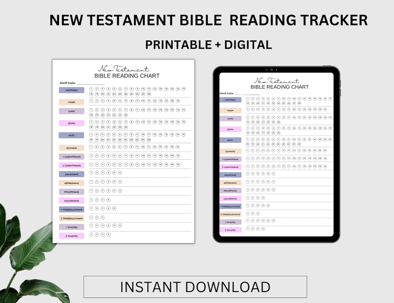 New Testament Reading Chart, Bible Reading Tracker Printable, New ...