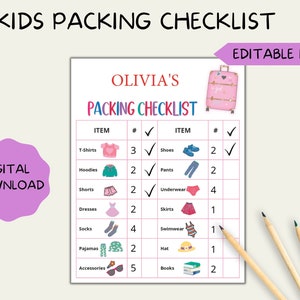 Kids Packing List Kids Checklist Vacation Travel Packing - Etsy